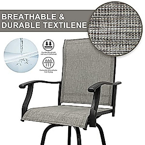 BENAROME Outdoor Swivel Bar Stool Set, High Patio Bar Chairs, All Weather Furniture Breathable Textilene for Bistro Lawn Backyard (4, Gray)