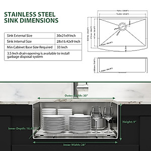 Couoko 33 Inch Farmhouse Sink Apron Front Ledge Workstation 16 Gauge Stainless Steel Single Bowl Farm Farmer Kitchen Sink Deep Basin, 33"x22"x9"