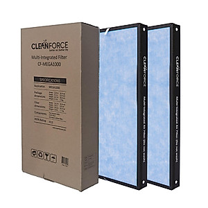Genuine CleanForce Multi-Integrated H13 HEPA Replacement Air Filter for MEGA1000 Air Purifier, 2 PCS in Pack, filters Dust, Somke, Lint, Pet Hair Dander, Odors, etc.