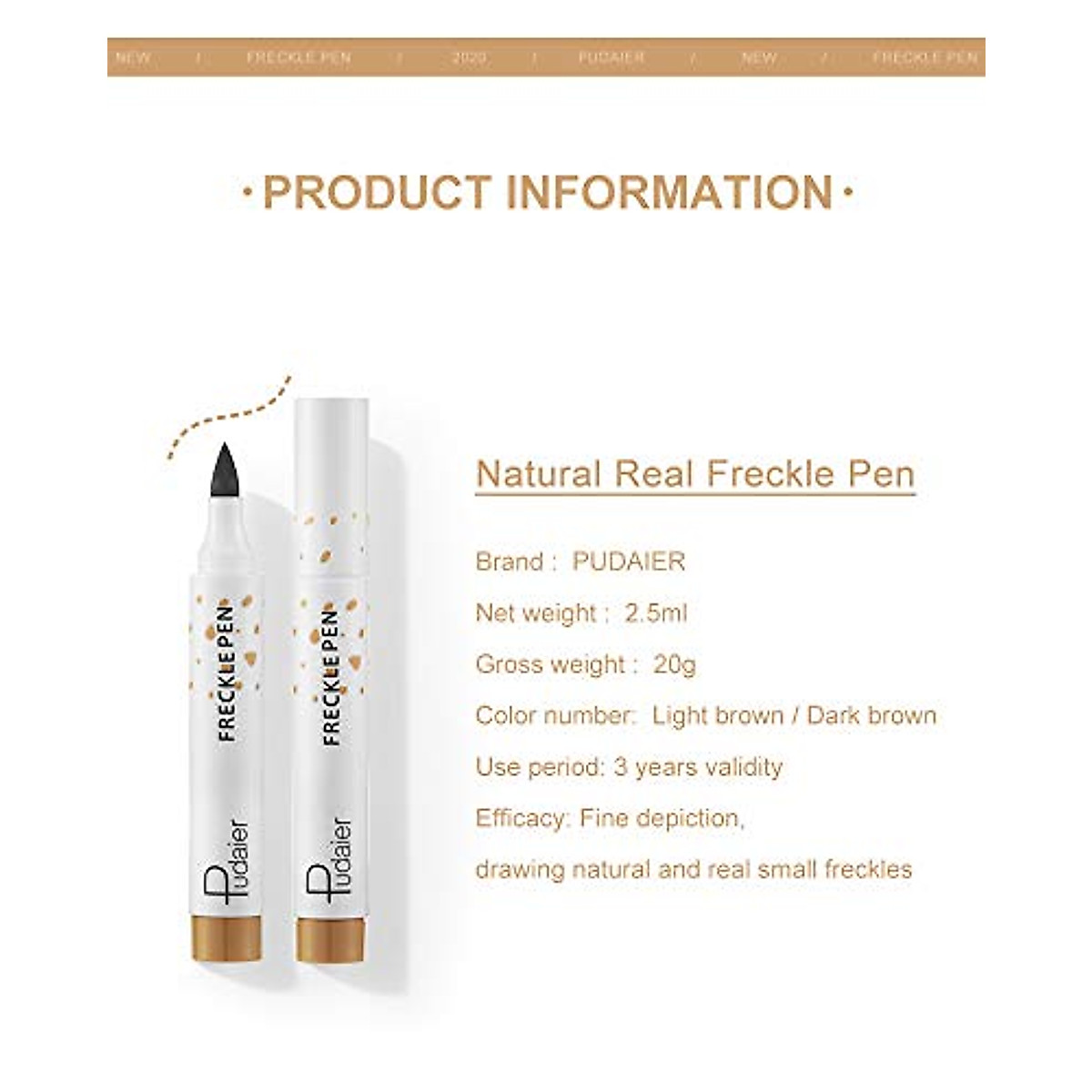 AKARY Freckle Pen, Lifelike Freckle Makeup Pen Freckle Color Concealer Pen, Waterproof Longlasting Soft Dot Spot Professional Faux Freckles for Natural Effortless Sun Kissed Makeup (1Pc, Dark Brown)