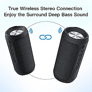 EDUPLINK Waterproof Portable Bluetooth Speaker - 20W Louder Wireless Speaker with 20 Hours Playtime, TWS Pairing, RGB Lights and TF Slot - Perfect for Beach and Pool (Black)