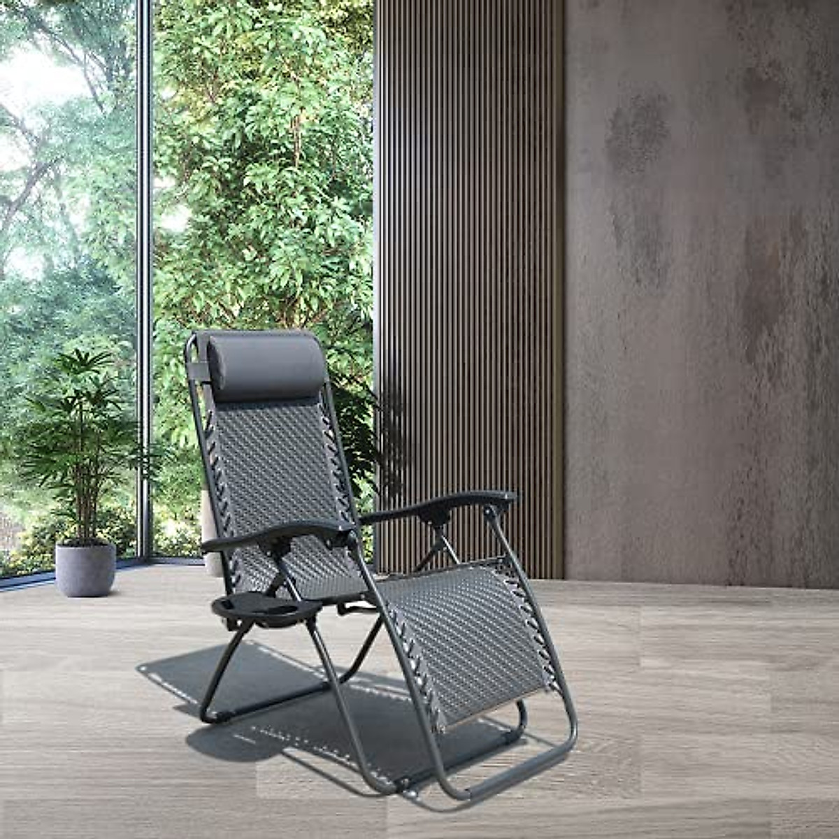 FUZOFUIZ Outdoor Recliner Adjustable Folding Patio Lounge Chair w/Pillows and Cup Holder Trays for Beach Lawn Backyard Pool