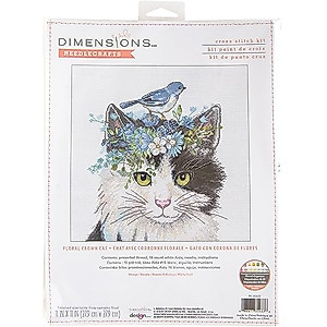 Dimensions Floral Crown Cat Counted Cross Stitch Kit, Multicolor 4 Piece