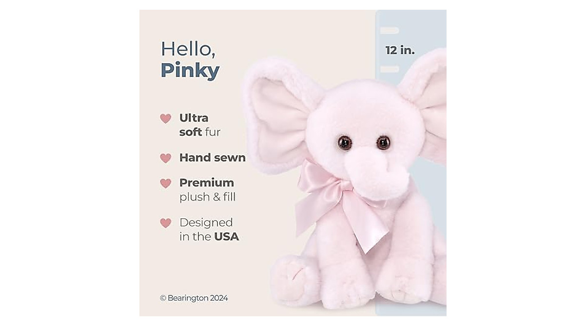 Bearington Pinky the Elephant Plush 12 Inch Cuddly Toy