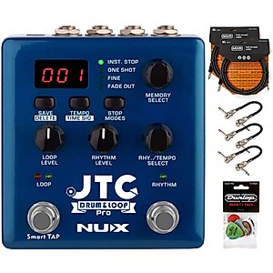 Briskdrop NUX JTC Pro Drum & Loop Pedal Bundle with 2 MXR Instrument Cables, 3 MXR Patch Cables and Dunlop Pick Pack, jtcprobundle1