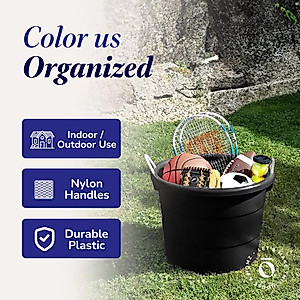 (2 Pack) - 18 Gallon Round Storage Tub with Rope Handles, Open Top, Multi-Purpose Heavy Duty Plastic for Toys, Laundry, and More - Black, 0402GRBK.08 (Black)