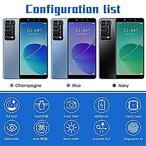 ARGIN Unlocked Cell Phones, Android 10.0 1+8G 1080P HD Full Screen Phone, Dual SIM Unlocked Smart Phone, 5.8inch Touch Screen Mobile Cell Phone for Father Childrens New Years Gift (Gray)