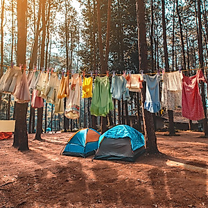 Windyun Portable Travel Clothesline Cord Adjustable 26ft Camping Clothes Line Laundry Drying Rope with 24 Colorful Windproof Clothespins 24 Stoppers 1 Storage Bag for Hotel Trip Cruise Outdoor Indoor