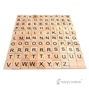 Raylinedo® 100X Wooden Scrabble Tiles Letter Alphabet Scrabbles Number Crafts English Words Fixed