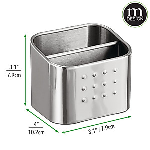 mDesign Modern Metal Farmhouse Kitchen Sink Storage Organizer Caddy - Small Holder for Sponges, Soaps, Scrubbers - Use in Kitchen, Laundry, Utility Room, Bathroom, Garage - Brushed