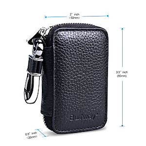 Buffway Car Key case,Genuine Leather Car Key Chain Keychain Holder Metal Hook and Keyring Zipper Bag for Remote Key Fob - Black
