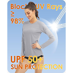 Boladeci Swim Shirt Women Rashguard Long Sleeve Shirt Quick Dry UPF 50+ UV Protection Shirt Outdoor Workout Sport SPF Tops Sun Shirts Light Gray S
