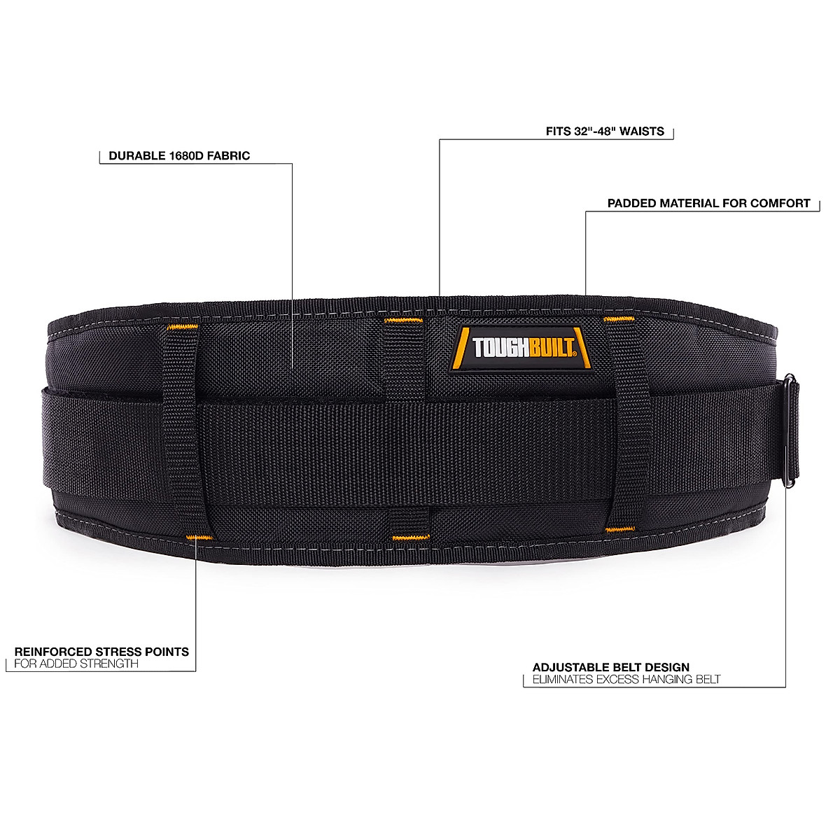 ToughBuilt - Padded Work Belt - Heavy Duty, Deluxe Premium Quality, Durable - Adjustable Size - (TB-43A)