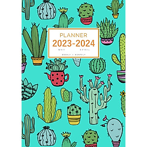 Planner 2023-2024: A4 Weekly and Monthly Organizer from May 2023 to April 2024 | Cute Cactus and Succulent Design Turquoise