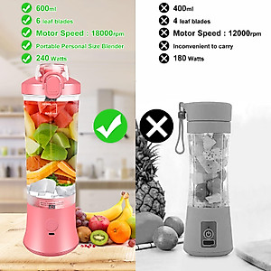Portable Blender, 22 Oz Personal Size Blender for Milkshakes and Smoothies with 6 Blades, 240Watts, 2 Blending Modes and Cleaning Brush, Waterproof Blender USB Rechargeable for Kitchen, Home
