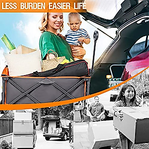 Portal Collapsible Folding Wagon, Push Pull Foldable Beach Wagon Cart with All-Terrain Wheels, Heavy Duty Utility Grocery Wagon for Outdoor Camping Garden Sport Shopping, Holds 225 lbs, Grey/Orange