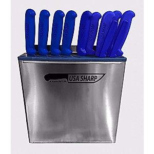 Large Sanitary Knife Rack Stainless Steel Overall Dimensions 12"W x 2.5"L x 12.5"H Wall mounted 10 Knives 2 Sharpening Honing Steels Black (Blue Shown) Insert