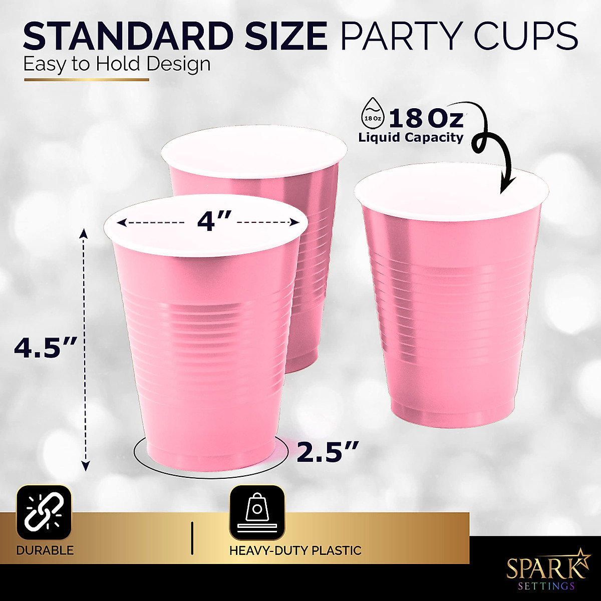 Amcrate Disposable Plastic Cups, Pink Colored Plastic Cups, 18-Ounce Plastic Party Cups, Strong and Sturdy Disposable Cups for Party, Wedding, Christmas, Halloween Party Cup, 50 Pack