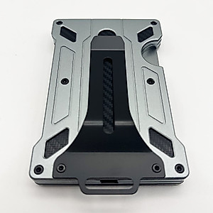 famstopro Slim Aluminum Metal Money Clip Wallet with 1 Clear window ID Badge Holder, RFID Blocking, Holds up 15 Cards with Cash Clip. Ultra-Thin Minimalist Wallet for Men