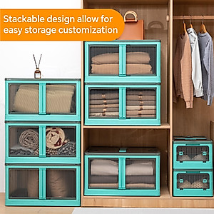 Homeforce Collapsible Storage Bins 3 Tier 23 Gal Each- Plastic Stackable Storage Bins with Lids and Wheels, 261 Quart/ 69 Gal Large Foldable Organization and Storage Box for Home and Office, Blue