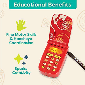 B. toys- Hellophone- Red- Pretend Play Toy Cell Phone – Kids Play Phone with Light Sounds and Songs – Toddler Phone with Message Recorder- 18 months +