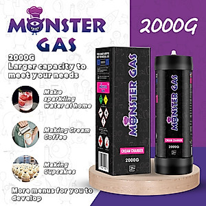 MONSTER GAS 3.3L N2O Whipped Cream Charger, 2000G Whip Cream Charger, Nitrous Oxide Tank (1 Cylinder)