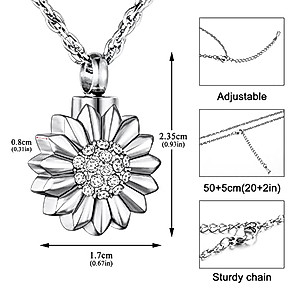 XIUDA Sunflower Cremation Urn Necklace for Ashes Keepsake Cremation Jewelry for Human Ashes Stainless Steel Ashes Holder with Flower