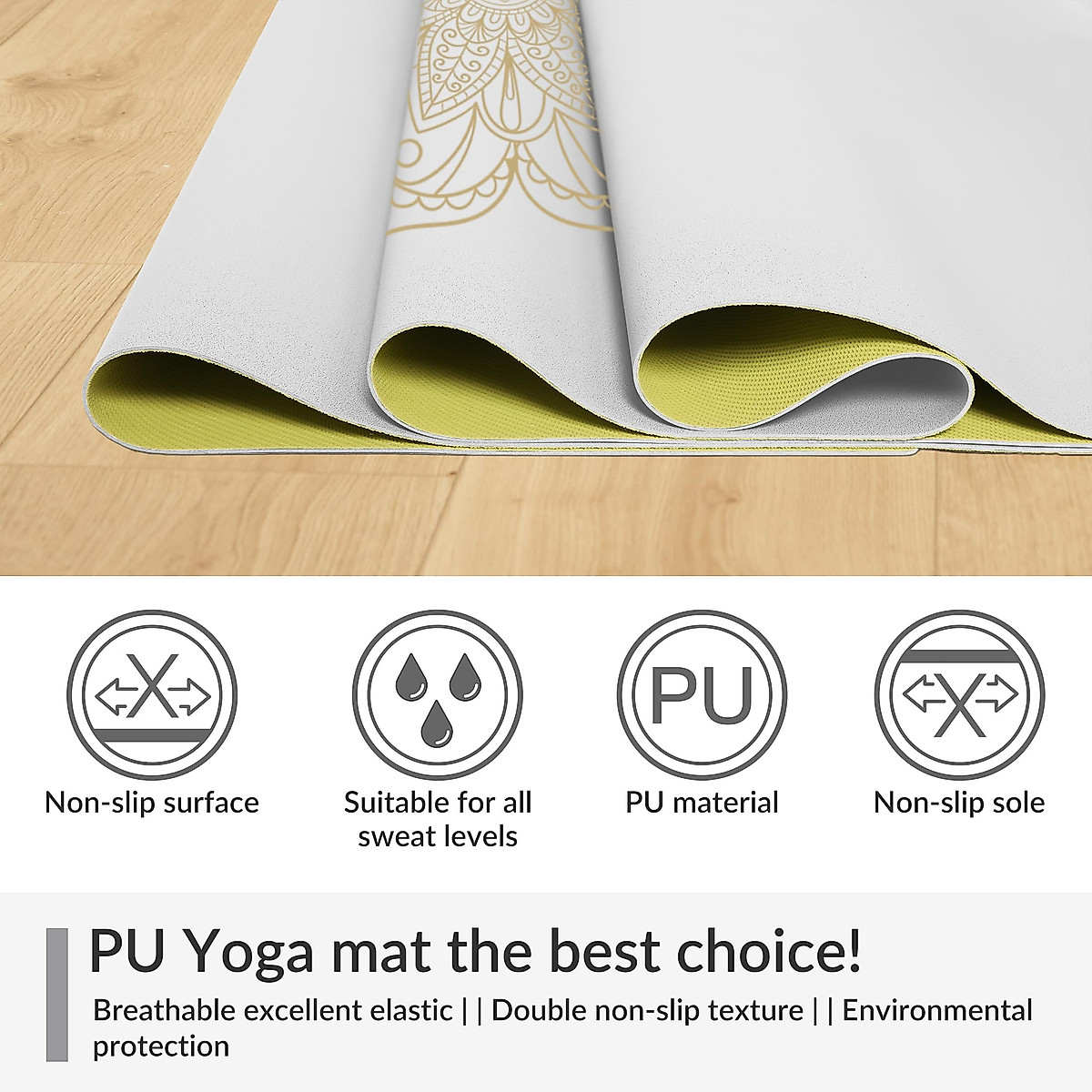 Cifupy Yoga Mat PU Travel Yoga Mat, Non Slip Exercise Mat with Carry Bag, All-Purpose Fitness Mat with High Density Anti-Tear Surface for Women, Ideal for Pilates Workout (72'' x 26'' x 1.5/5mm Thick)