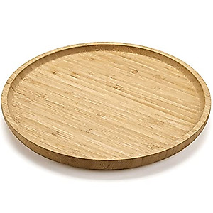 Round Bamboo Tray, Wood Plates, Wooden Serving Platter, Charcuterie Serving Board for Dinning / Coffee Table,13.8 inch