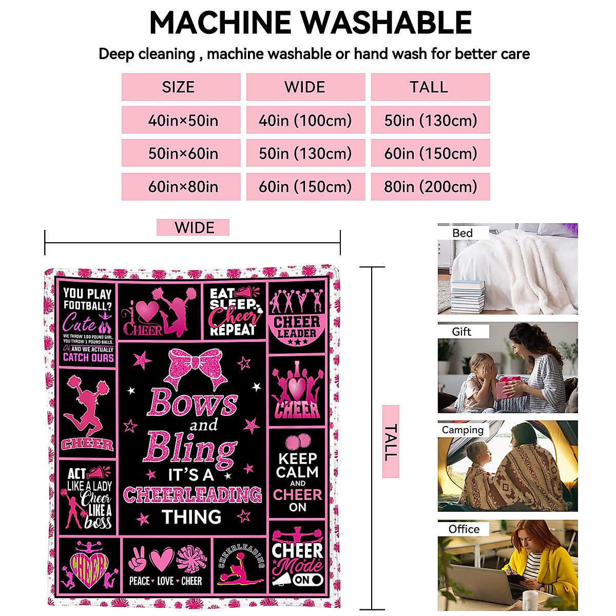 Shuwekk Flannel Cheerleader Gift Blanket, 50"x40"