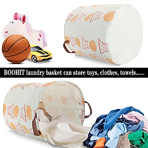 BOOHIT Cotton Fabric Storage Bin,Collapsible Laundry Basket-Waterproof Large Storage baskets,Toy Organizer,Home Decor (basketball)