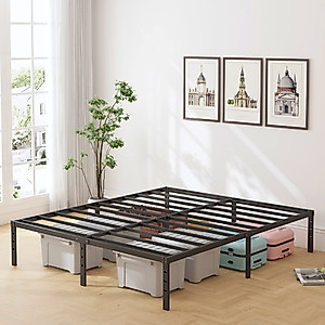 HOBINCHE 14 Inch Metal Full Size Bed Frame No Box Spring Needed - Easy Assembly Heavy Duty Noise Free Narrow Bedframes - Double Black Basic Steel Slats Platform with Storage