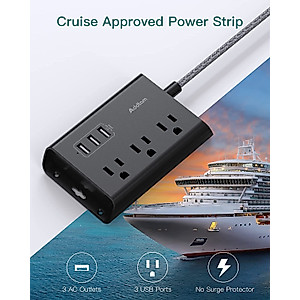 Power Strip with USB, Addtam ETL Certificate Flat Plug Extension Cord with 3 USB Ports, 3 Widely Spaced Outlets, 5 Feet Braided Cord, Desktop Small Travel Power Strip, White+ Black