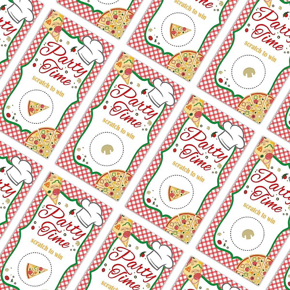 REWIDPARTY Pizza Party Scratch Off Game Cards（32 PCS） Wedding Bridal Baby Shower Scratch Off Cards Activity for Christmas Thanksgiving Raffle Tickets Family Holiday Games Supplies for Kids Adults