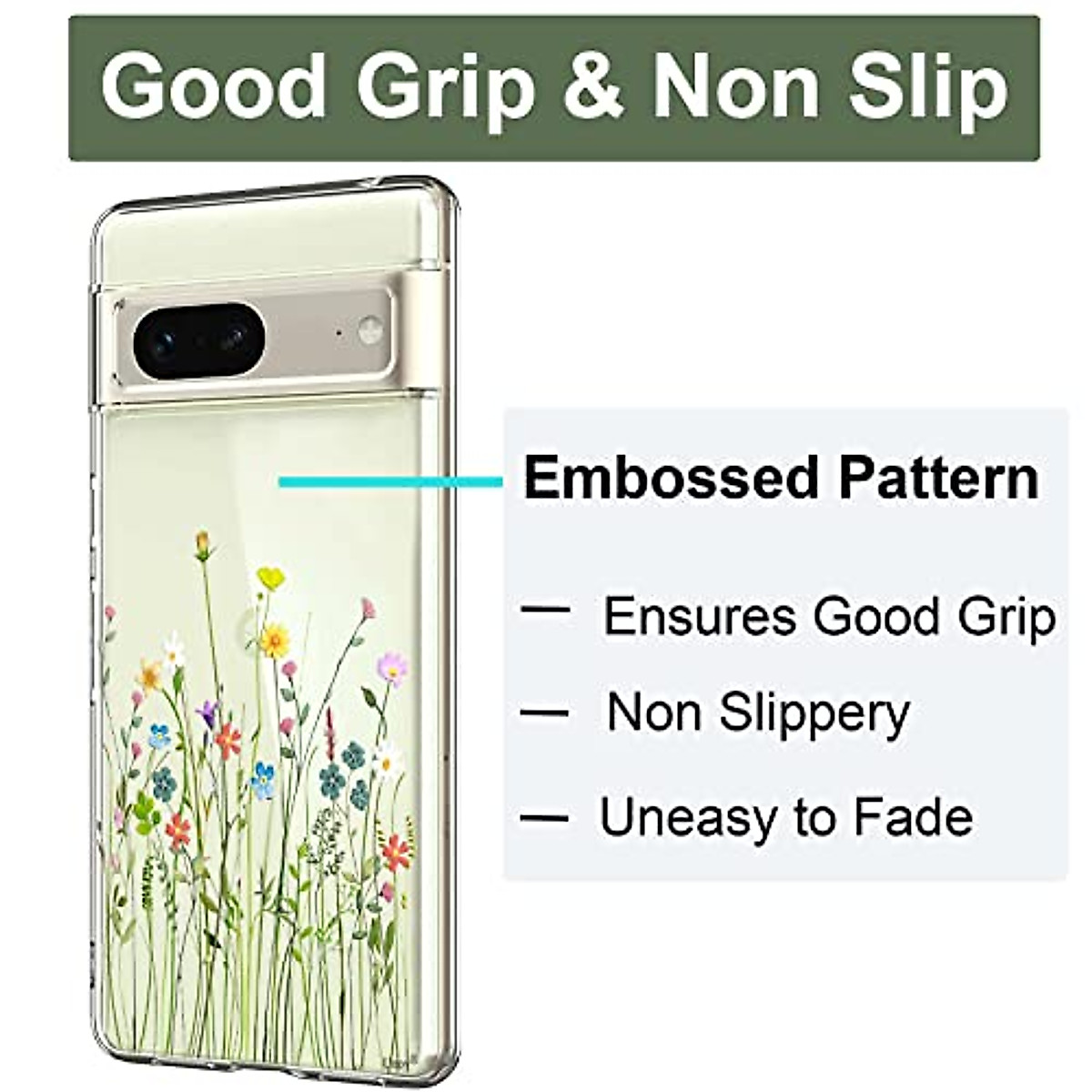Unov Compatible with Pixel 7 Case Clear with Design Soft TPU Shock Absorption Slim Embossed Pattern Protective Back Cover for Pixel 7 5G 6.3inch (Flower Bouquet)