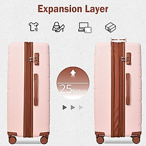 Merax 3 Pcs Expandable ABS Hardshell Luggage Sets with Spinner Wheel Suitcase TSA Lock Suit Case, Pink, (20/24/28)