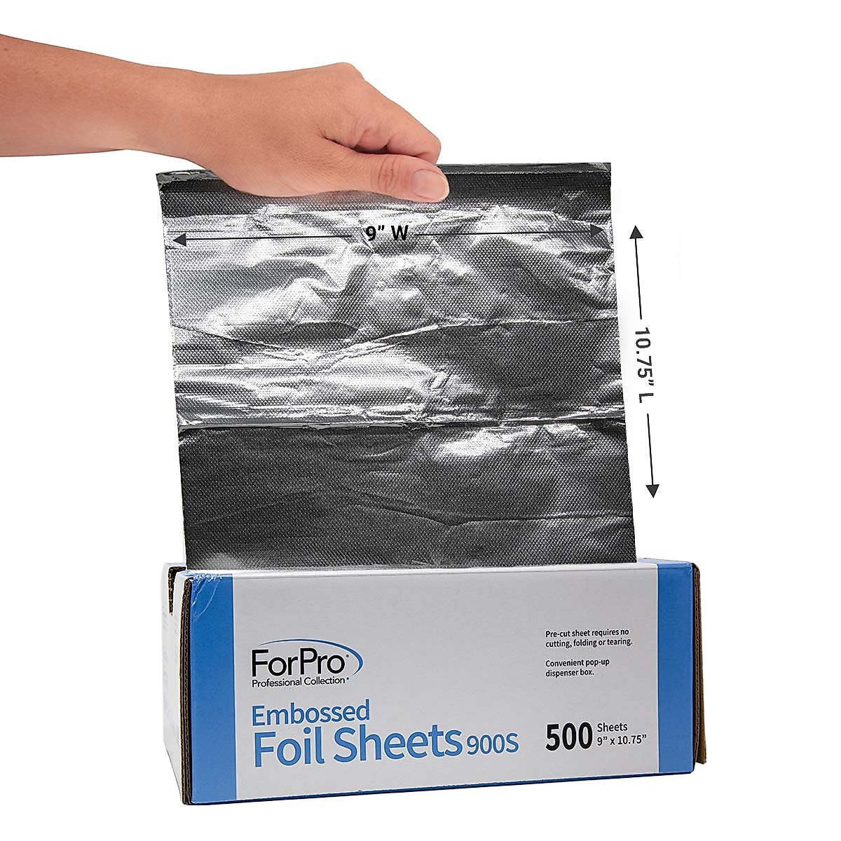 ForPro Professional Collection Embossed Foil Sheets 900S, Aluminum Foil, PopUp Dispenser for Hair Color Application and Highlighting, Food Safe, 9” W x 10.75” L, 500 Count