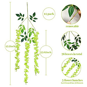 LUZOGA 14 Pack 3.6 Feet/Piece Artificial Wisteria Flower Fake Silk Flowers String Vine Ratta Hanging Garland for Home Garden Party Wedding Backdrop Arch Decor (Green)