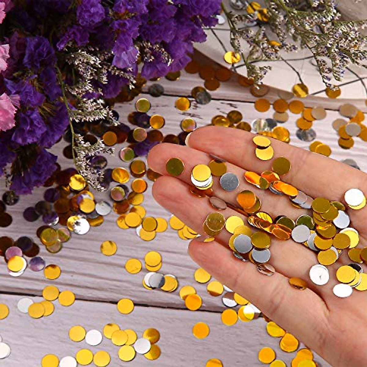 3.5 oz Round Confetti Dots Glitter Confetti Circles 1/4 Inch Metallic Round Dot Confetti for Birthday Wedding Holiday Party Decoration Supplies (Silver and Gold)