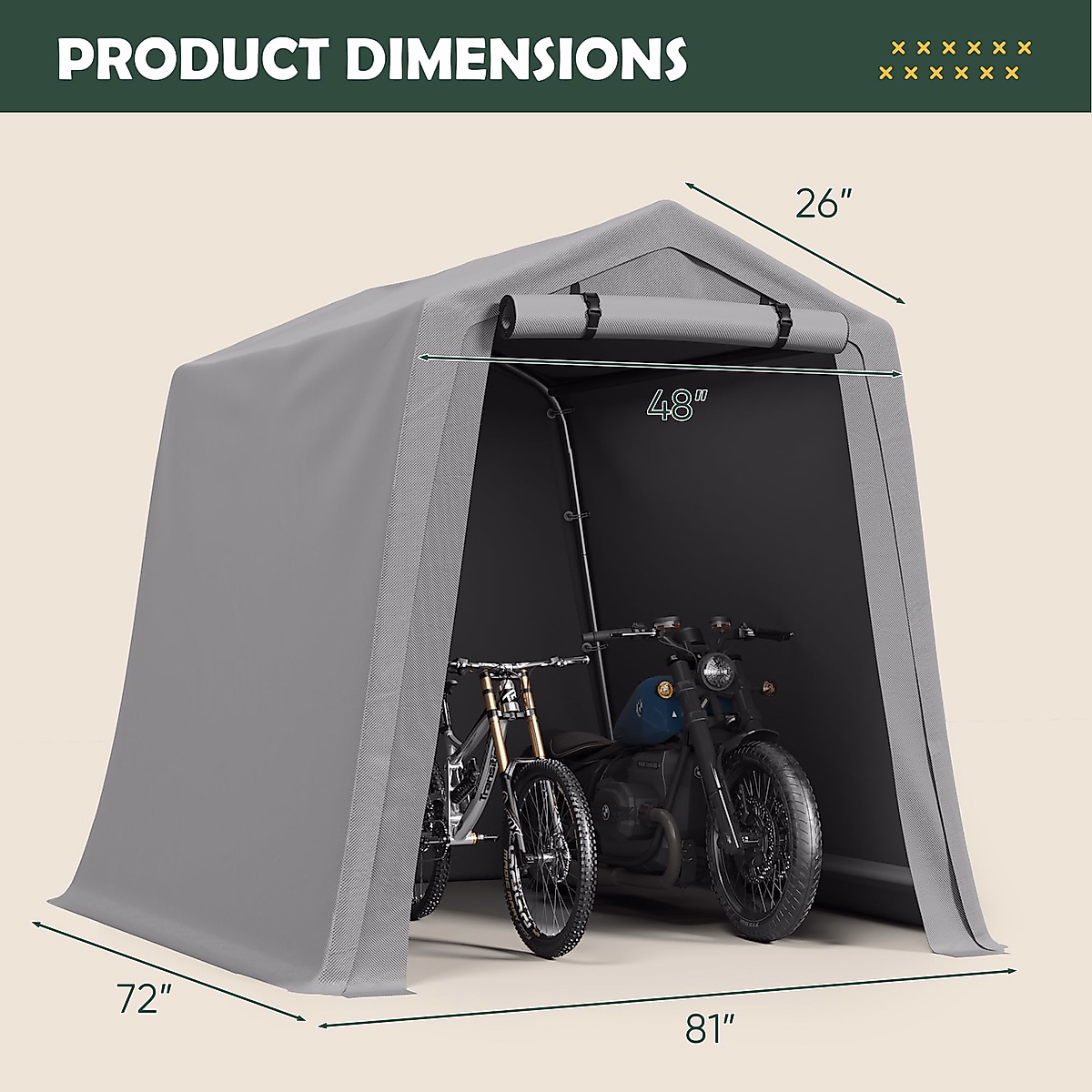 Flamaker Storage Shed 6 x 6 x 7 ft Outdoor Heavy Duty Waterproof Garage Steel Frame Portable Shed with Roll-up Zipper Doors for Motorcycle, Bike, Gardening Tools (Grey)
