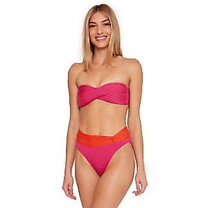 Trina Turk Women's Standard Olympia Ribbed Twist Bandeau Bikini Top-Strapless, Swimwear Separates, Pink, 10