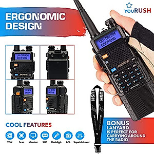 youRUSH Ham Radio Tactical Set - 4pack UV-5RUSH 8W 2Way Radio with 3800mAh and 2800mAh Batteries, Foldable Tactical Antenna, PTT Speaker Mic, USB Charger, Chirp Program Cable Compatible with Baofeng