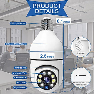 Light Bulb Camera, 2 Pack Light Bulb Security Camera, Light Socket Security Camera with Night Vision, Motion Detection and Phone APP, Wireless Surveillance Camera for Home Office