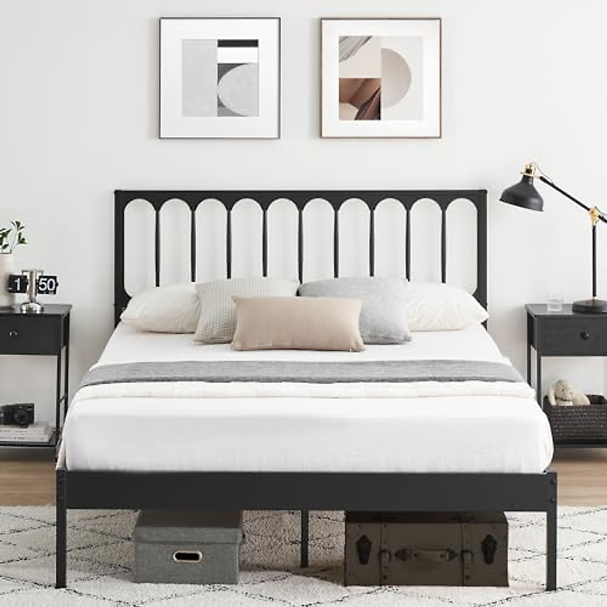 GAOMON 12.6 Inch Queen Size Bed Frame, Queen Platform Bed Frame, Metal Platform Bed Frame with Headboard/Mattress Foundation for Storage/No Box Spring Needed (Black)