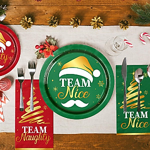 Pymurod 60pcs Naughty or Nice Plates and Napkins Team Naughty Team Nice Christmas Decorations Disposable Christmas Plates Napkins Paper Tableware for Xmas Holiday Christmas Party Supplies