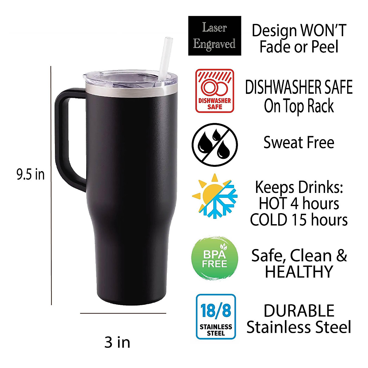 AVITO Personalized Baseball Tumbler - 40 oz Stainless Steel Tumbler With Handle - Laser Engraved - Umpire Gift, Team Gift, Baseball