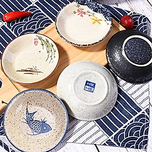 Whitenesser Sushi Sauce Dishes set of 5, Japanese Retro Porcelain Soy Side Dish Bowl Seasoning Dishes Soy Dipping Sauce Dishes