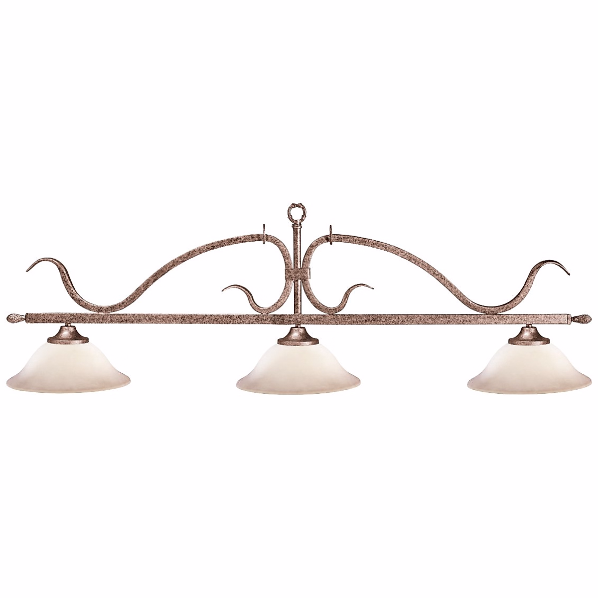 Hj Scott Decorator Traditional Billiard Table Light with Tuscan Silver Bar and 3 Frosted Alabaster Etched Glass Shades, 21 x 56-Inch