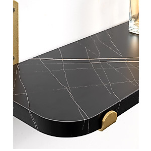 Afuly Black Floating Shelves for Wall, Gold Shelf for Home Decor, 16 inch Wall Mounted Shelves for Living Room Bedroom Bathroom, Modern Luxury Storage Display Marble Shelf