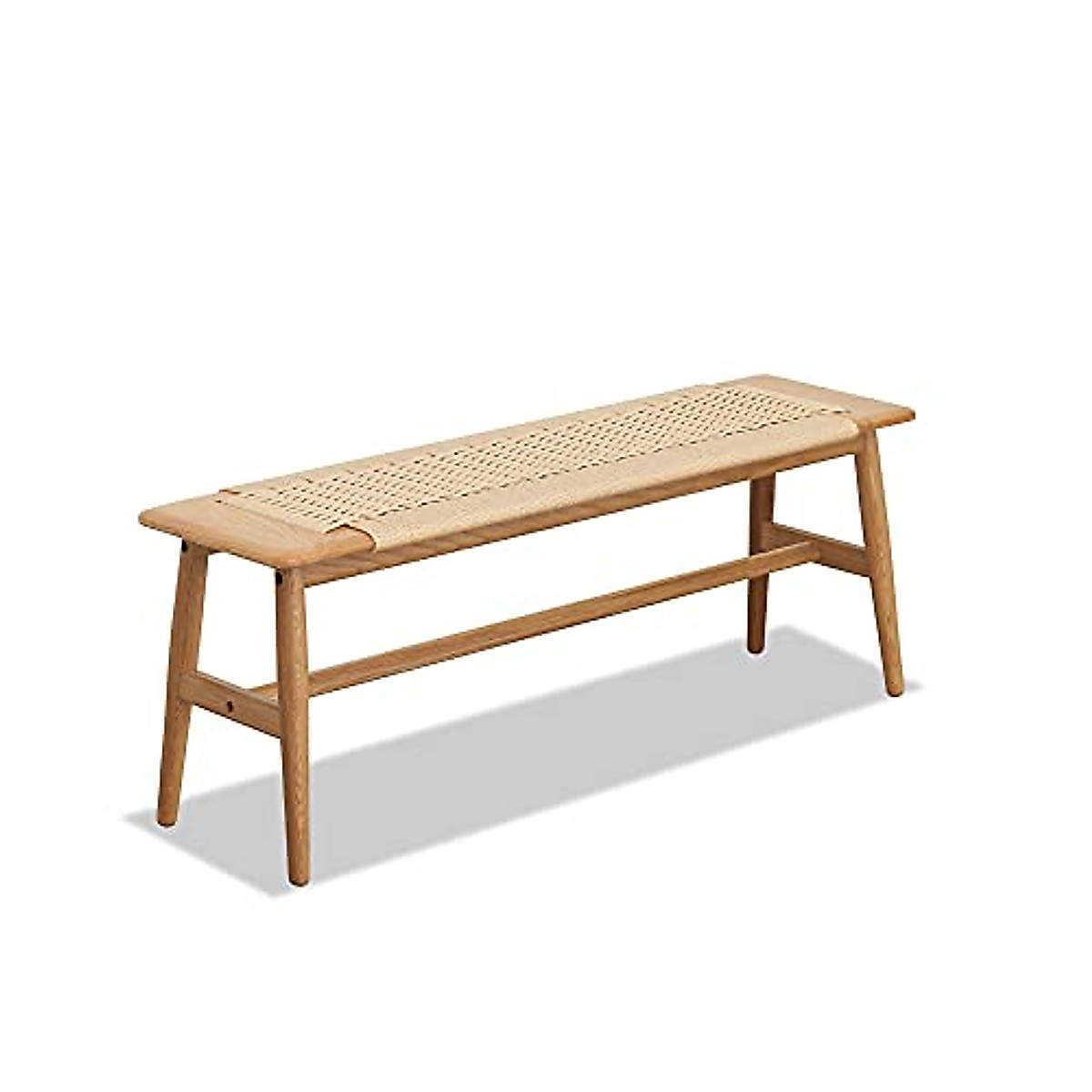 Tennozu Woven Bench, 32" L FAS Grade 100% Solid Oak Wood Dining Room Bench w/Rustic, Hand Woven Design, Firm Mortise & Tenon Structure, Long Bench for Dining Room/Entryway/Bedroom, White (Beige)